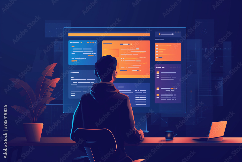 Tech-savvy person seated in a chair and working on computer device ...