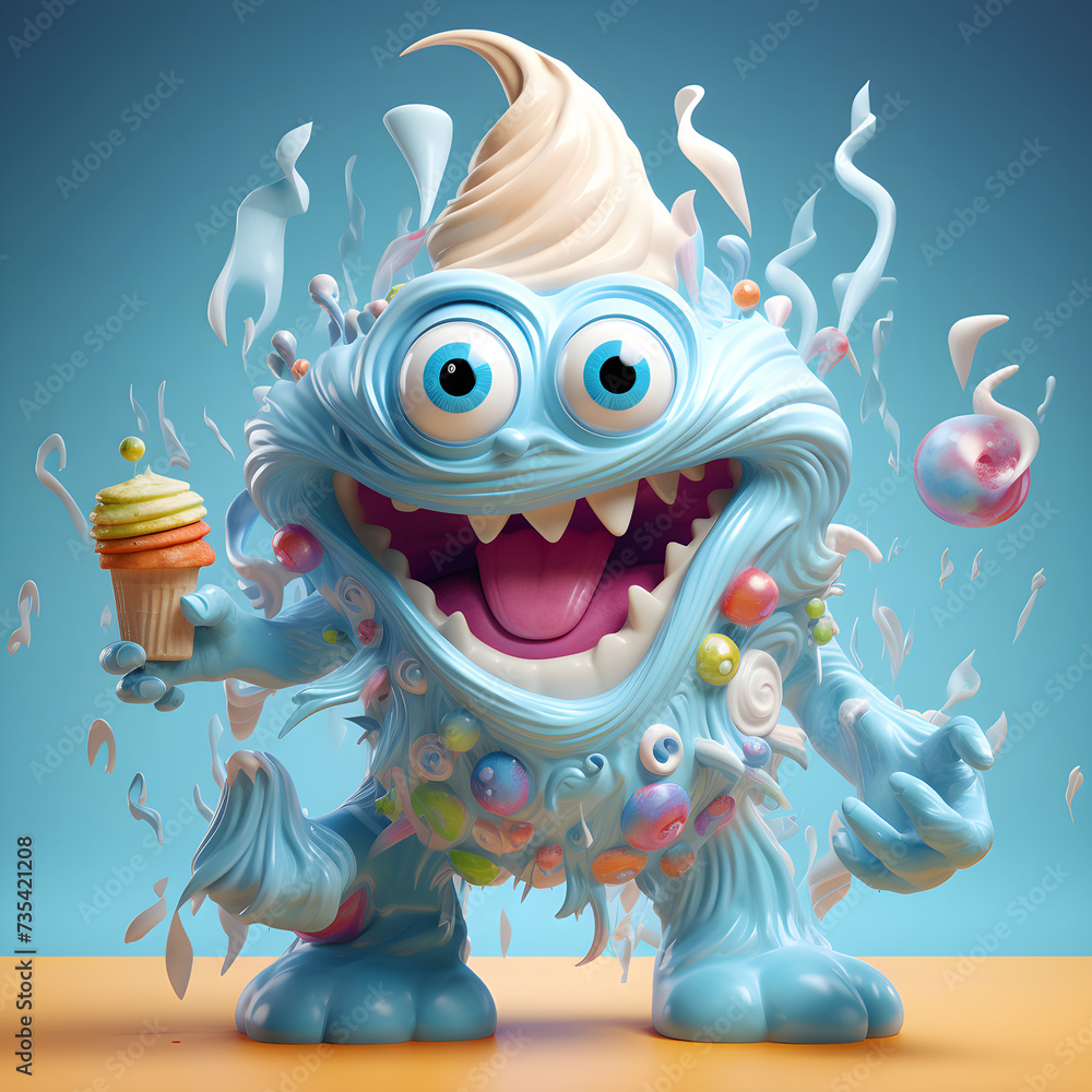 Charming Icy Blue Ice Cream Monster. Encounter an icy blue ice cream ...