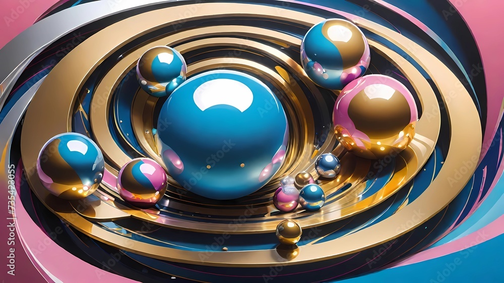 A collection of reflective spherical objects in a variety of sizes ...