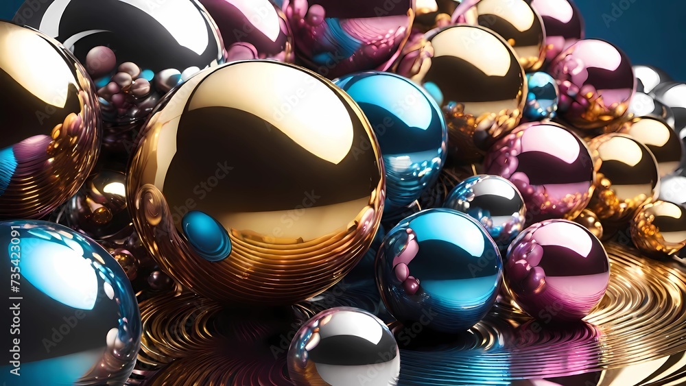 A collection of reflective spherical objects in a variety of sizes ...