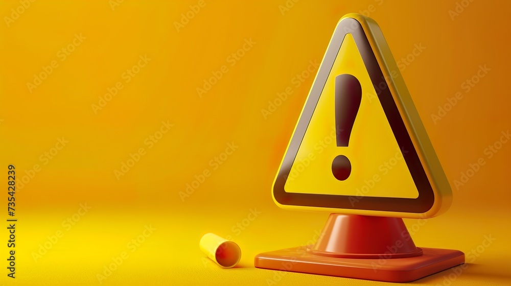 Warning triangle icon. Yellow caution warn in 3d. Warning sign with ...