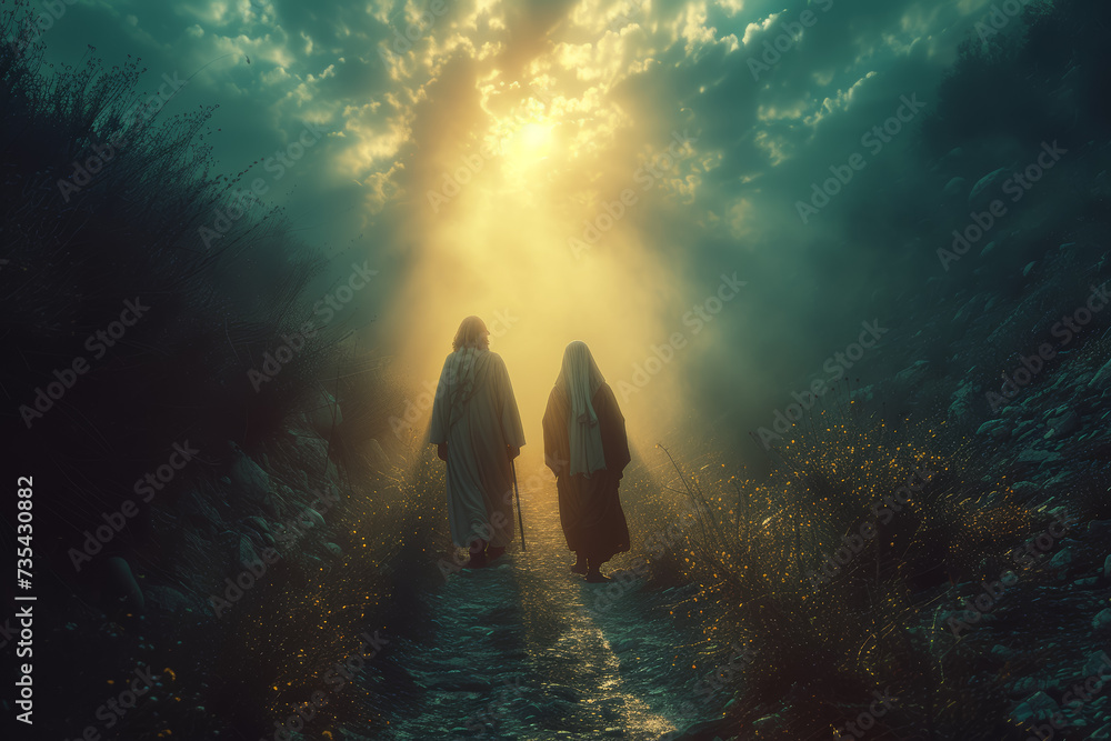 Staging of The disciples witnessing the risen Christ on the road to ...