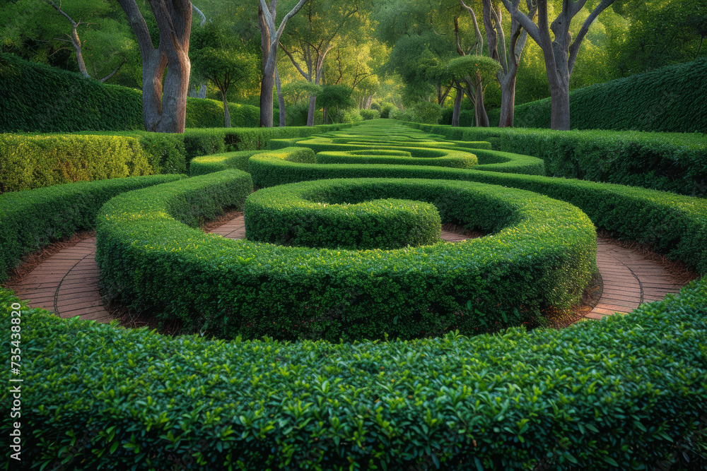 An image of a labyrinthine garden with carefully arranged hedges and ...