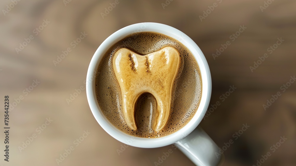 Concept of the impact of coffee on oral health. Tooth-shaped coffee and ...