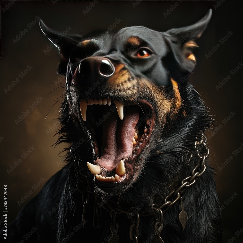 Angry Doberman portrait. Be aware of dogs. Aggressive Doberman dog ...