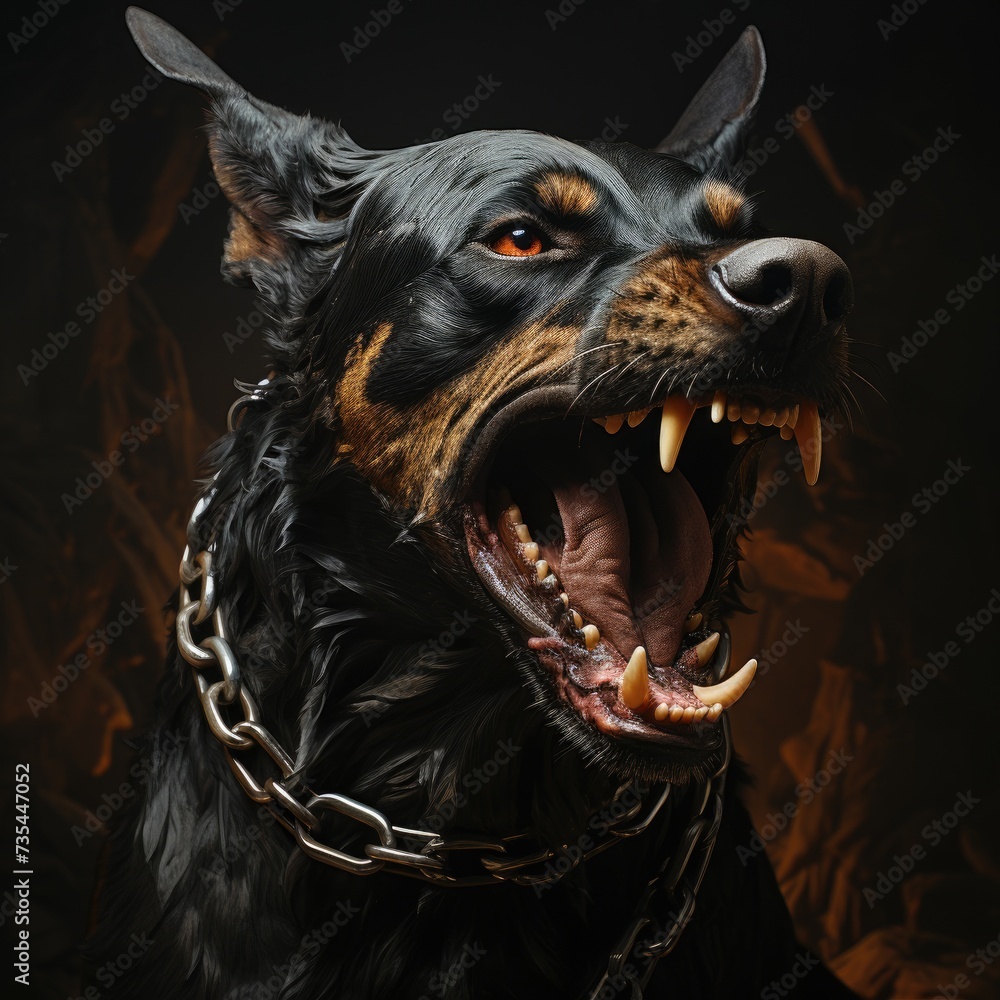 Angry Doberman portrait. Be aware of dogs. Aggressive Doberman dog ...