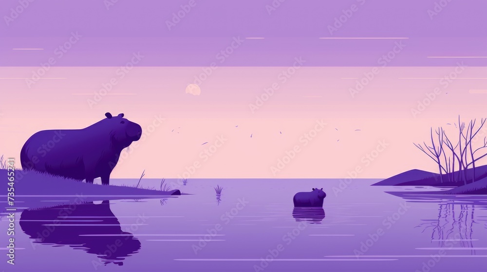 Lots of minimalist illustrations with capybaras in Purple color Stock ...