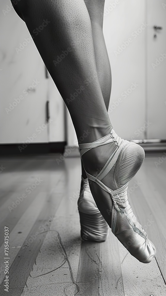 Beautiful ballerina feet dance gracefully in a classic black and white ...