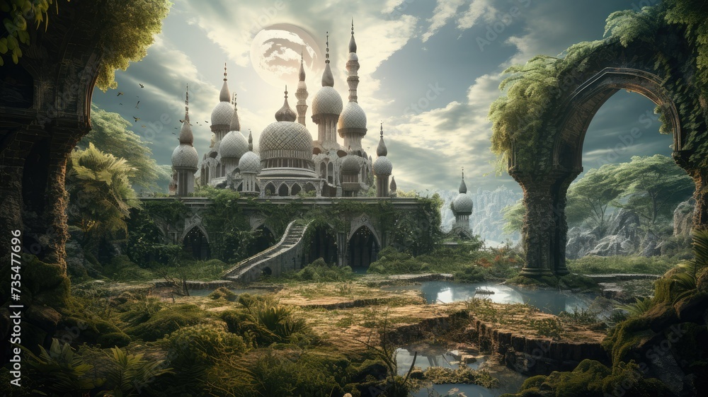 back to nature mosque concept with a lot of plant around the classic ...