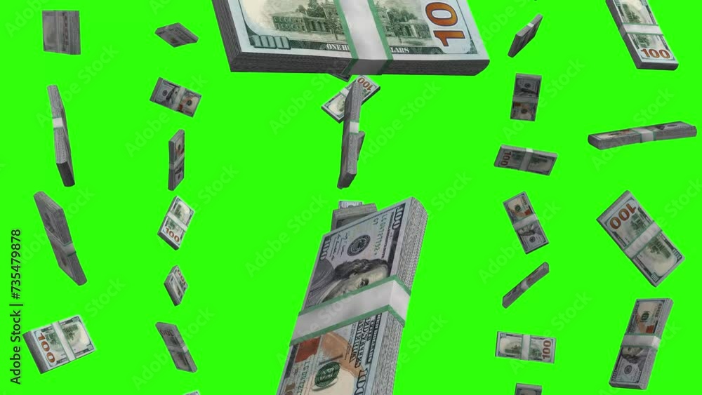 Money Falling Animation Green Screen, One Hundred Dollar Bills Falling ...