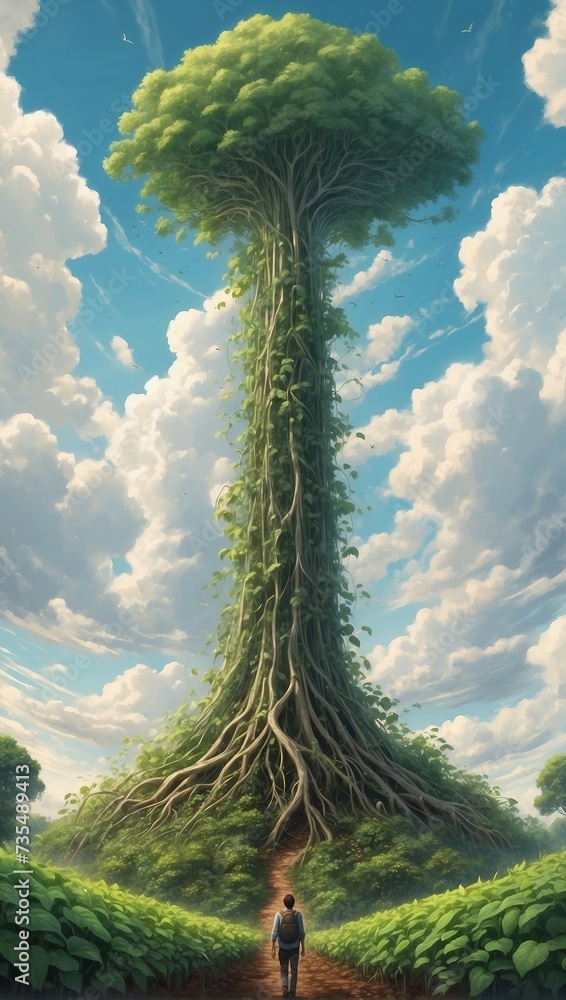 Giant beanstalk,illustration of fairy tale (Jack and beanstalk). Stock Illustration | Adobe Stock