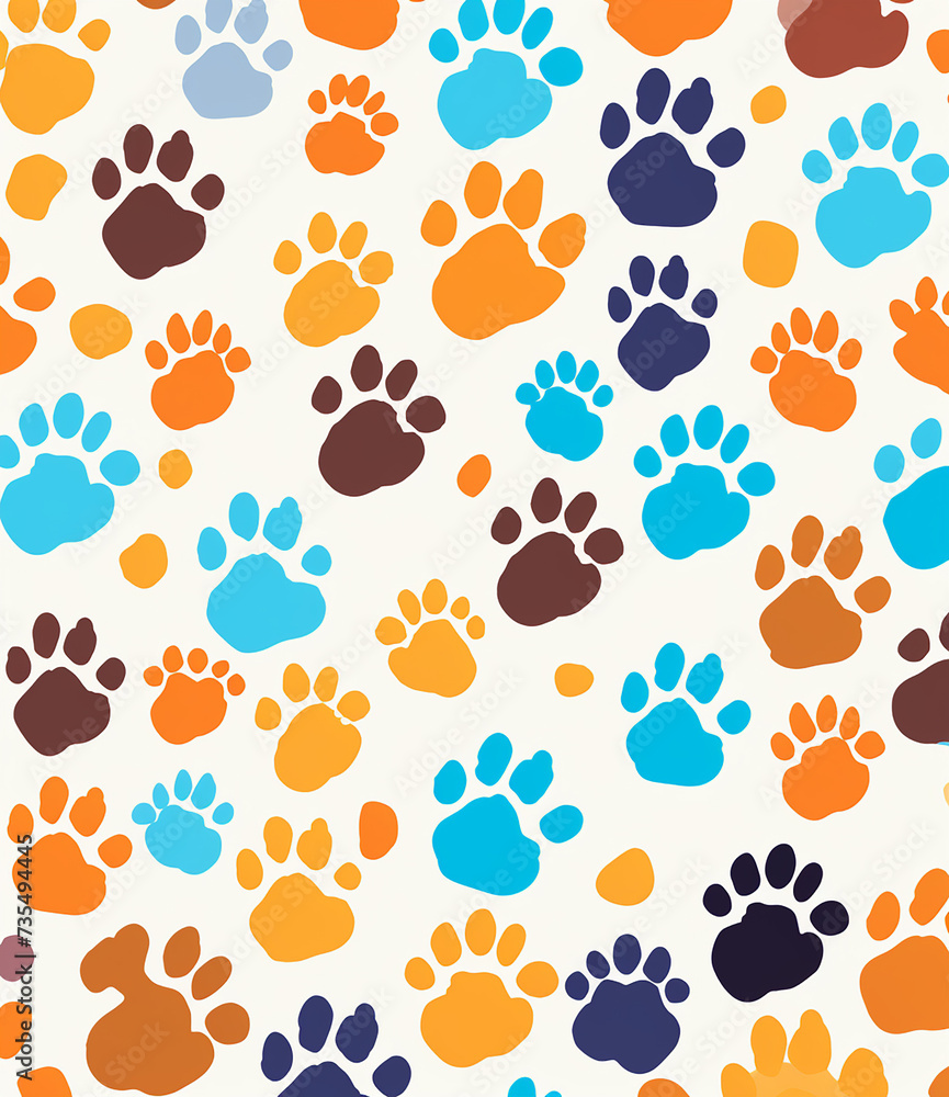 cute 2d dog paws various shapes and sizes and colors white background ...