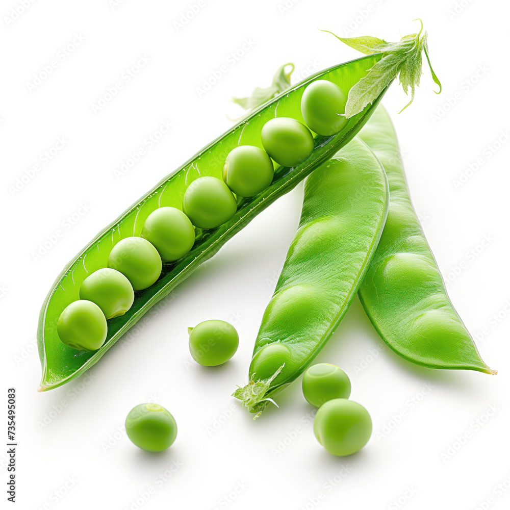 A close-up image capturing vibrant green peas snugly fit within an open ...