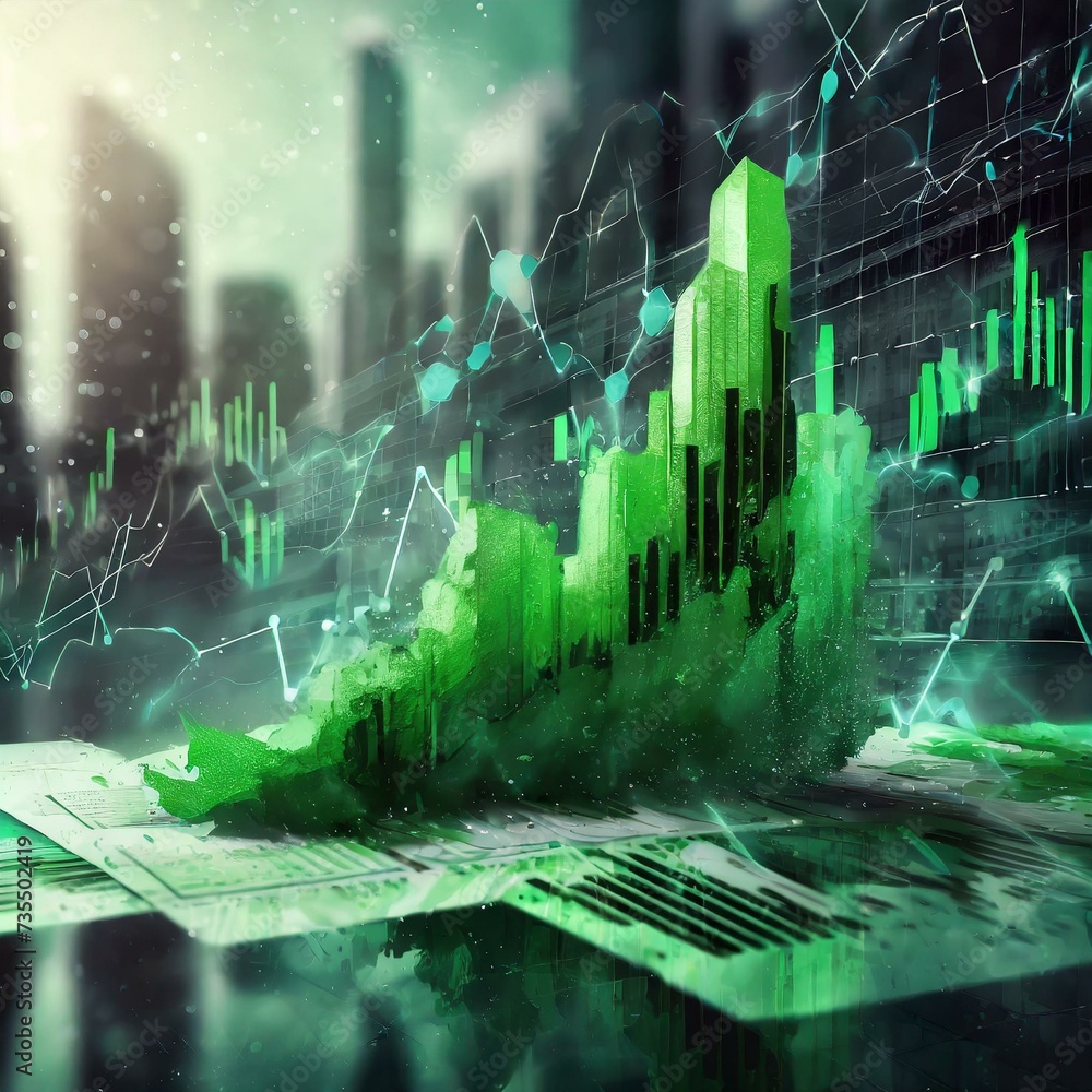 green washing, abstract graphs and stats background with green paint ...