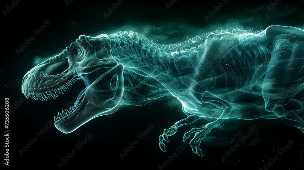 Fluorescent X-Ray Tyrannosaurus T-Rex Side View Line Drawing Showing ...