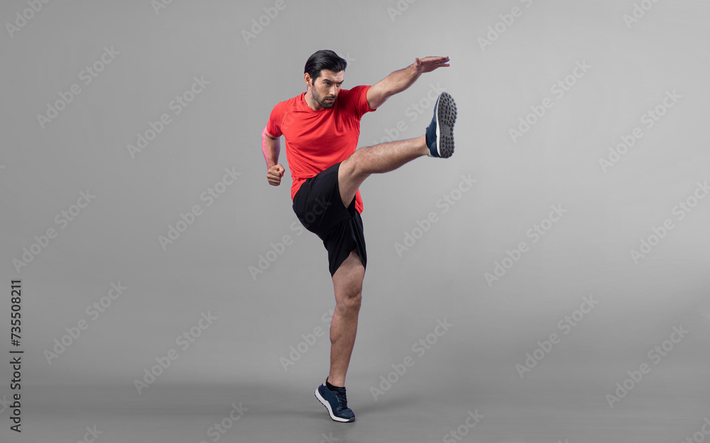 Full body length gaiety shot athletic and sporty young man with fitness ...