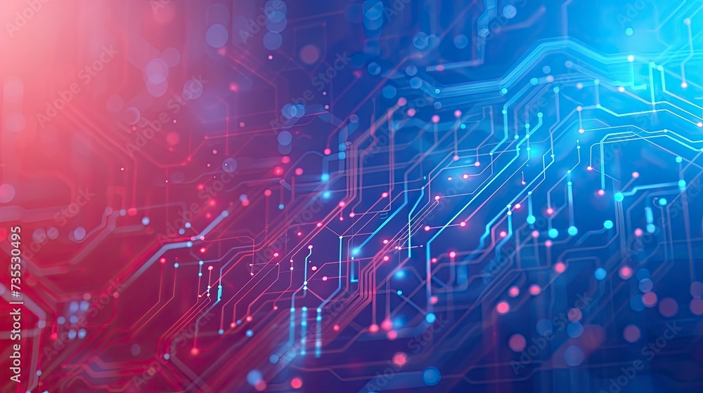 Cybersecurity and information technology. Blue, red background with ...