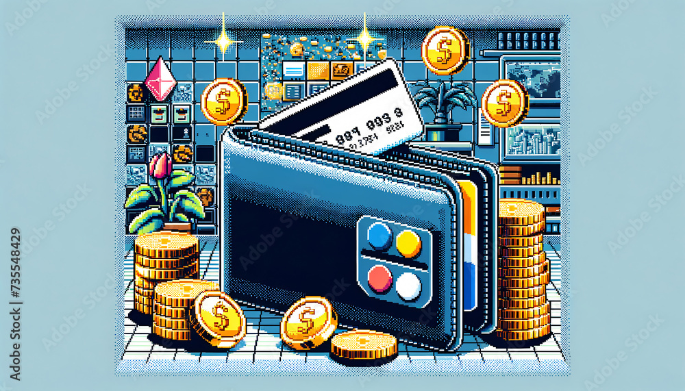 Pixel Wallet: Retro-inspired, iconic 8-bit art with coins and credit ...