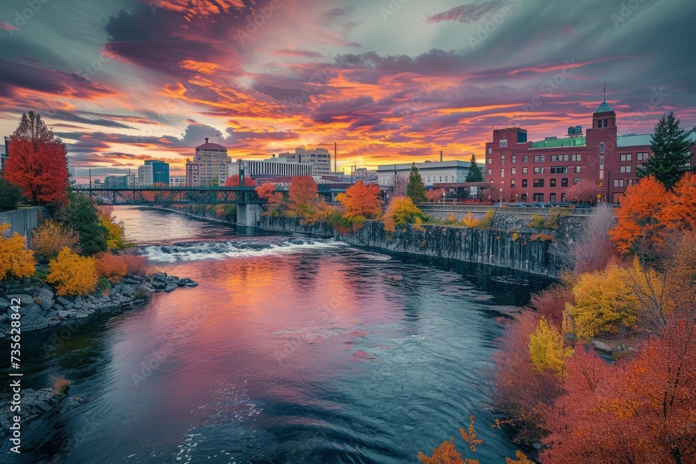 Scenic vista of urban Spokane, Washington with its downtown and ...