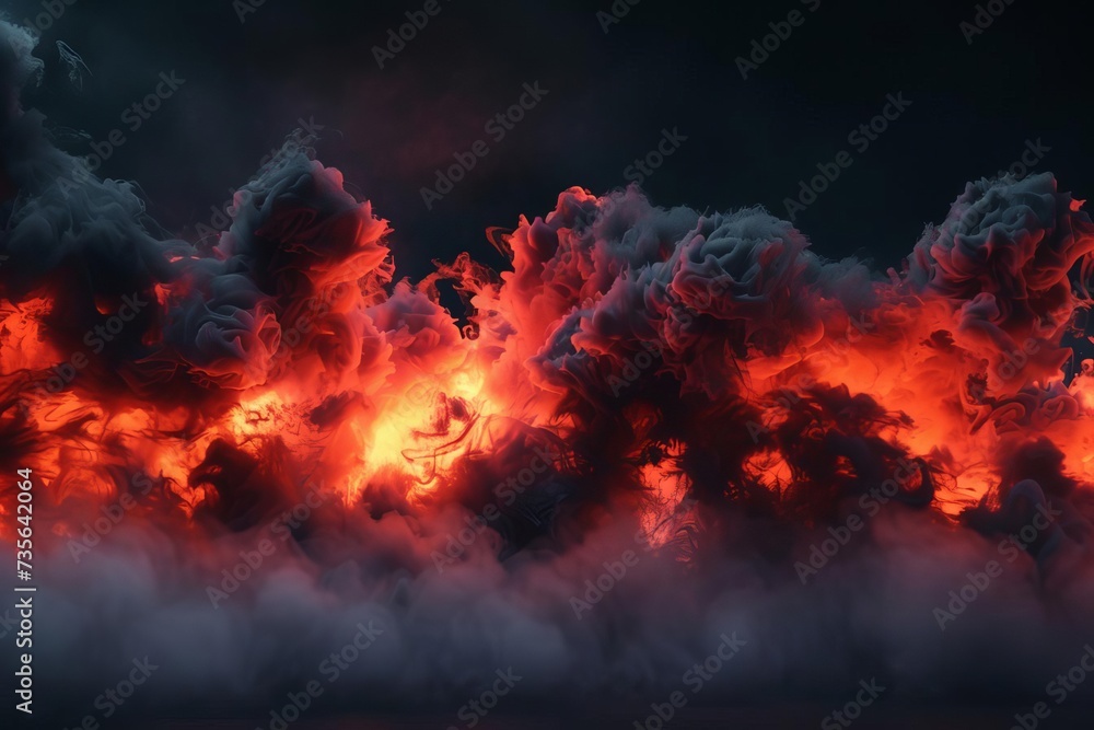 Explosion border showcasing dark smoke and fiery red lava Creating a ...