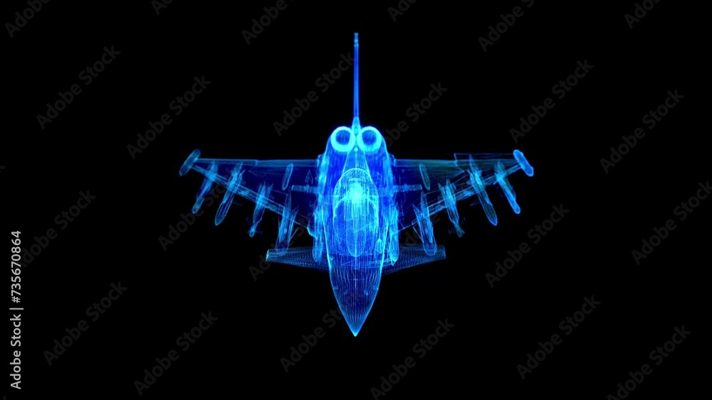 Vidéo Stock Military Jet. Blue particle and lines form 3d model Air ...