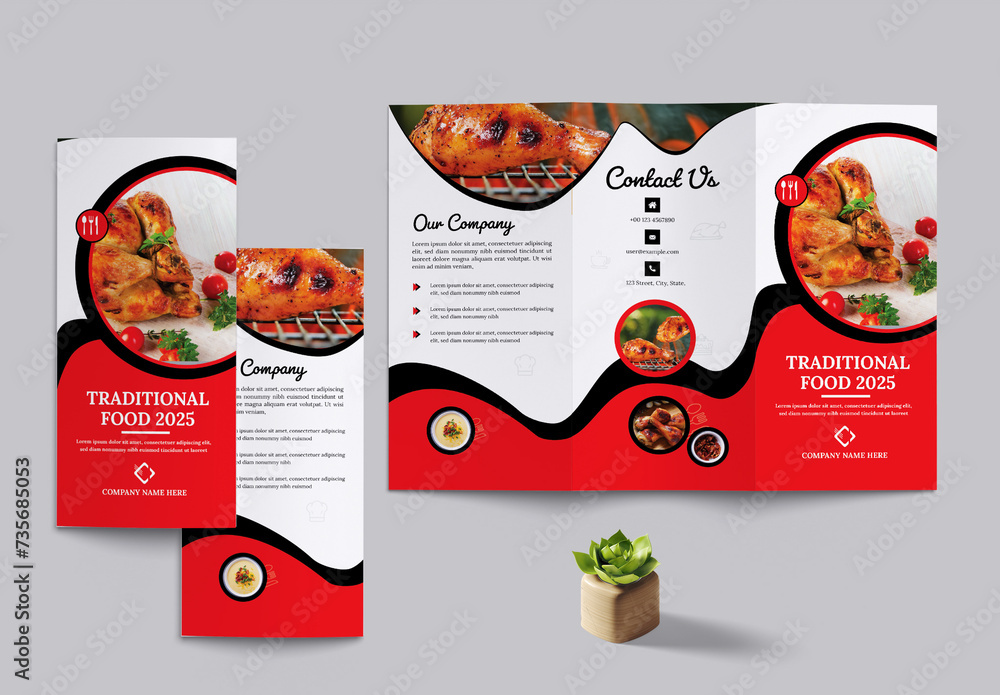 Red And Black Food Tri Fold Brochure Design Stock Template | Adobe Stock