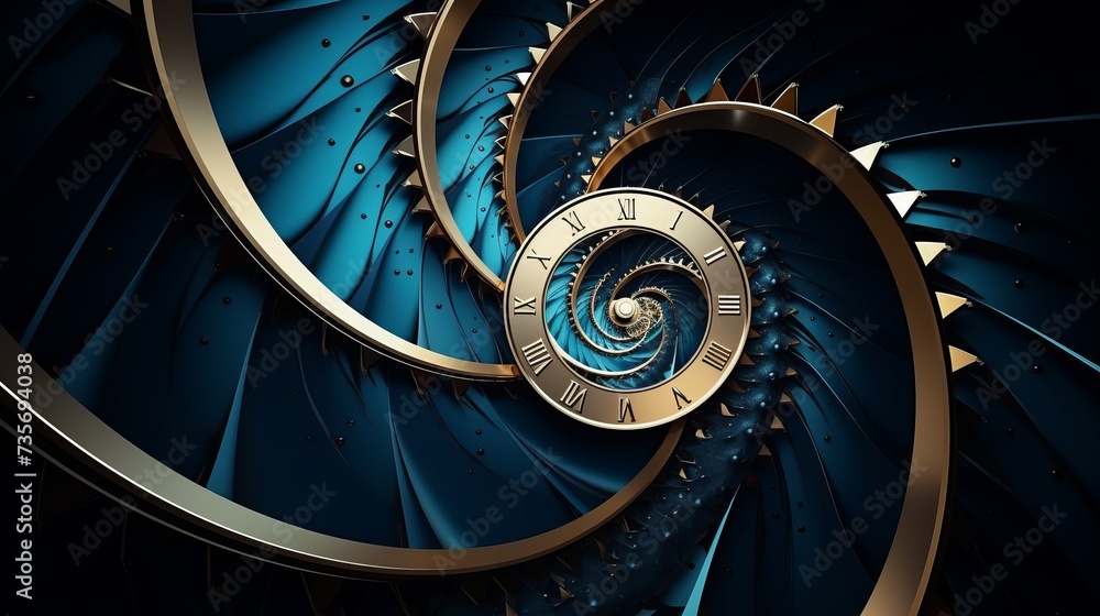 Time spiral clock concept. Round blue diamond golden clock with hands ...