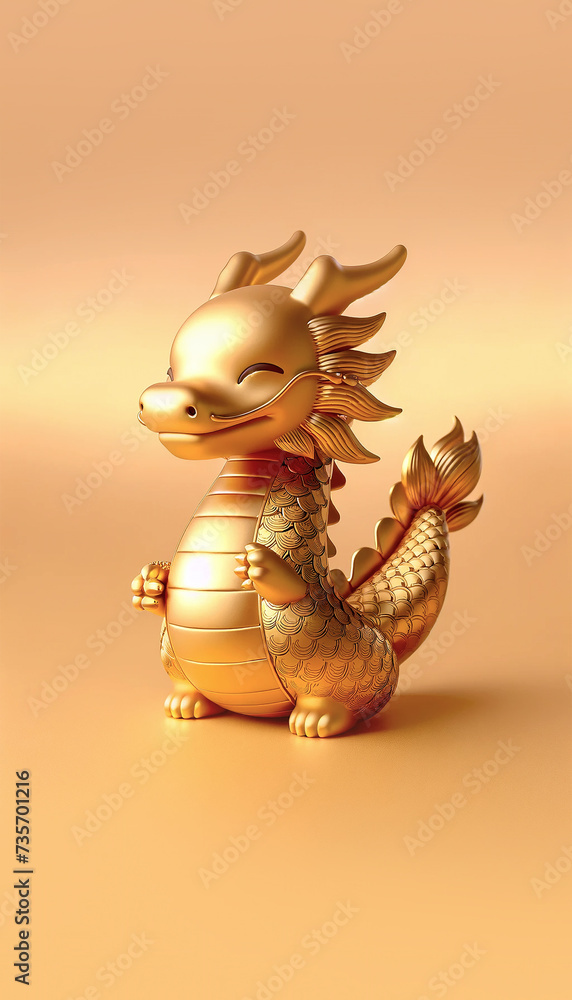 Cute Golden Baby dragon in yellow color background, Chinese zodiac ...