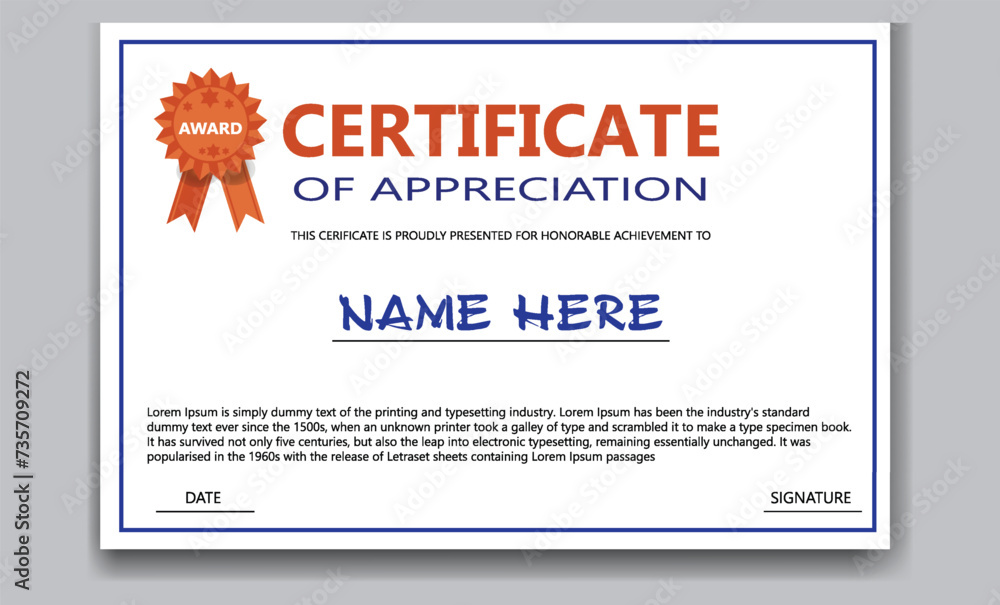 Certificate of employee appreciation template Stock Vector | Adobe Stock