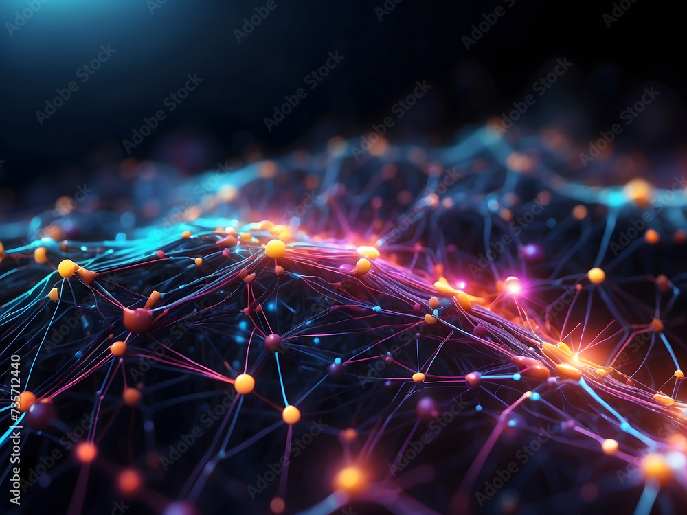 Abstract tech background design with illuminated fibre optic connection design, quantum ...