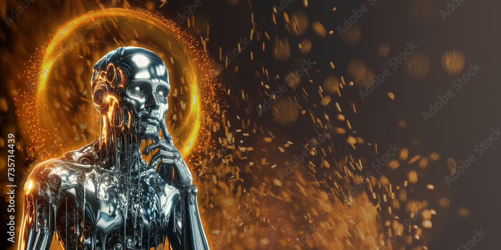 Melting Robot machine human chrome man terminator robot melting steel ...