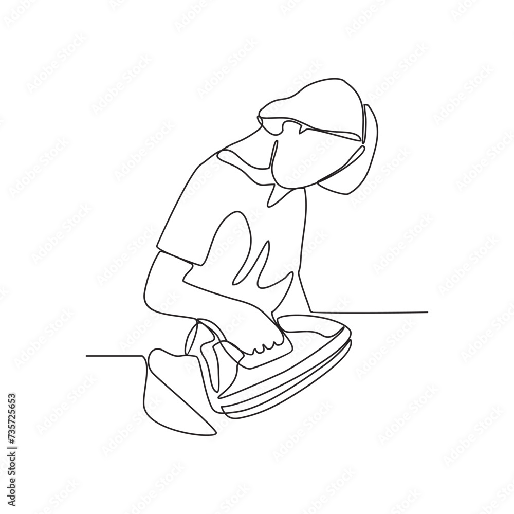 One continuous line drawing of People with housekeeping work activity ...