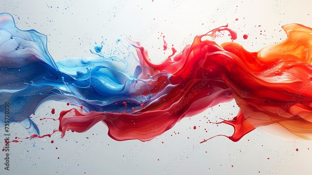 Blue and Red liquid splatter on White Surface, Bold and vibrant primary ...