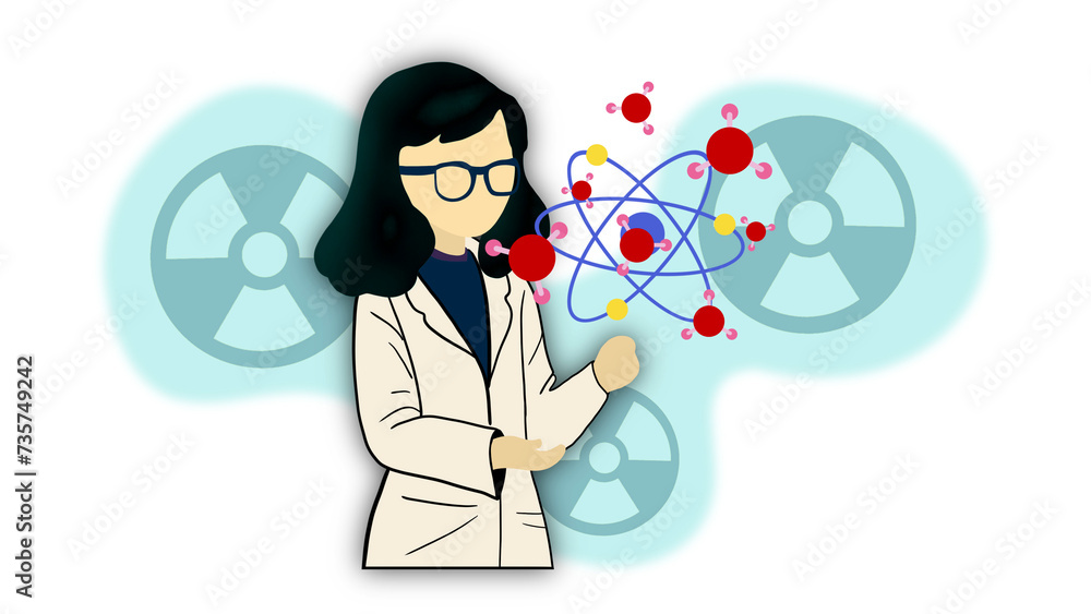scientist woman lifting atom molecule, Woman in science set or female ...