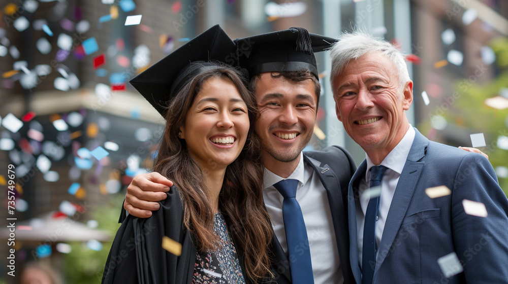Graduate Smiling with Family at Commencement Day. A graduate in ...