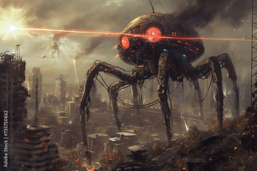 Future civilisation with alien life form and technology, robot in a ...