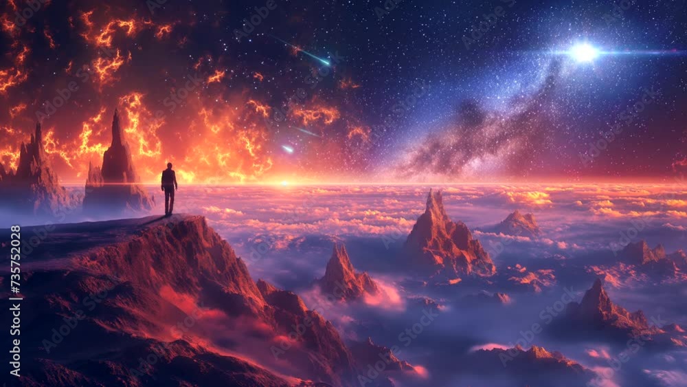 Beautiful Night sky view with starry night and planetary landscape ...