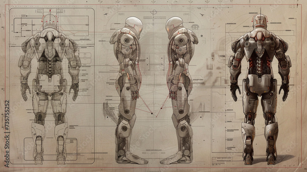Construct an intriguing concept art of a cyborg showcasing its detailed ...