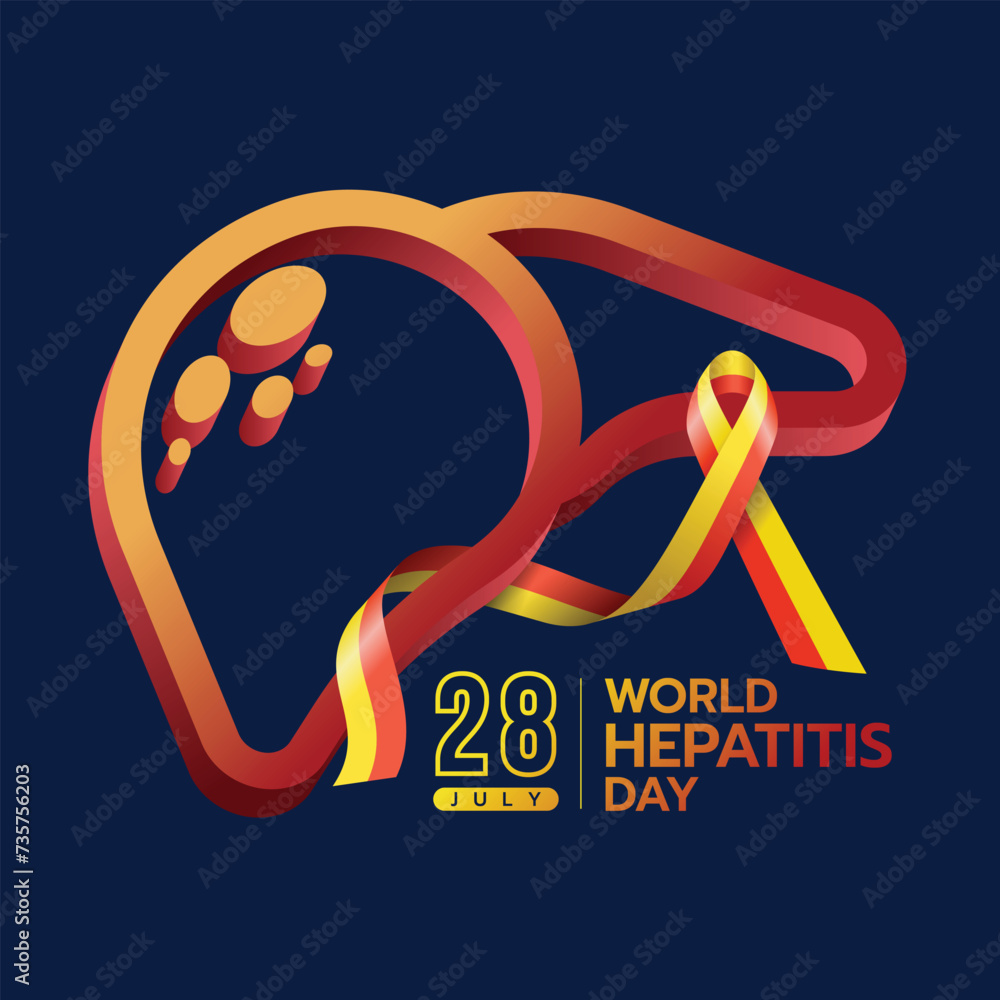World hepatitis day - Yellow and red ribbon sign cross 3D line the ...