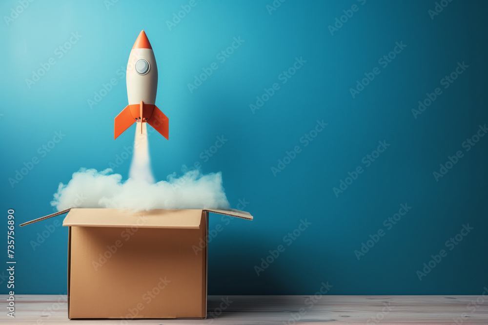 3D model of rockets taking off from an empty cardboard box on a ...
