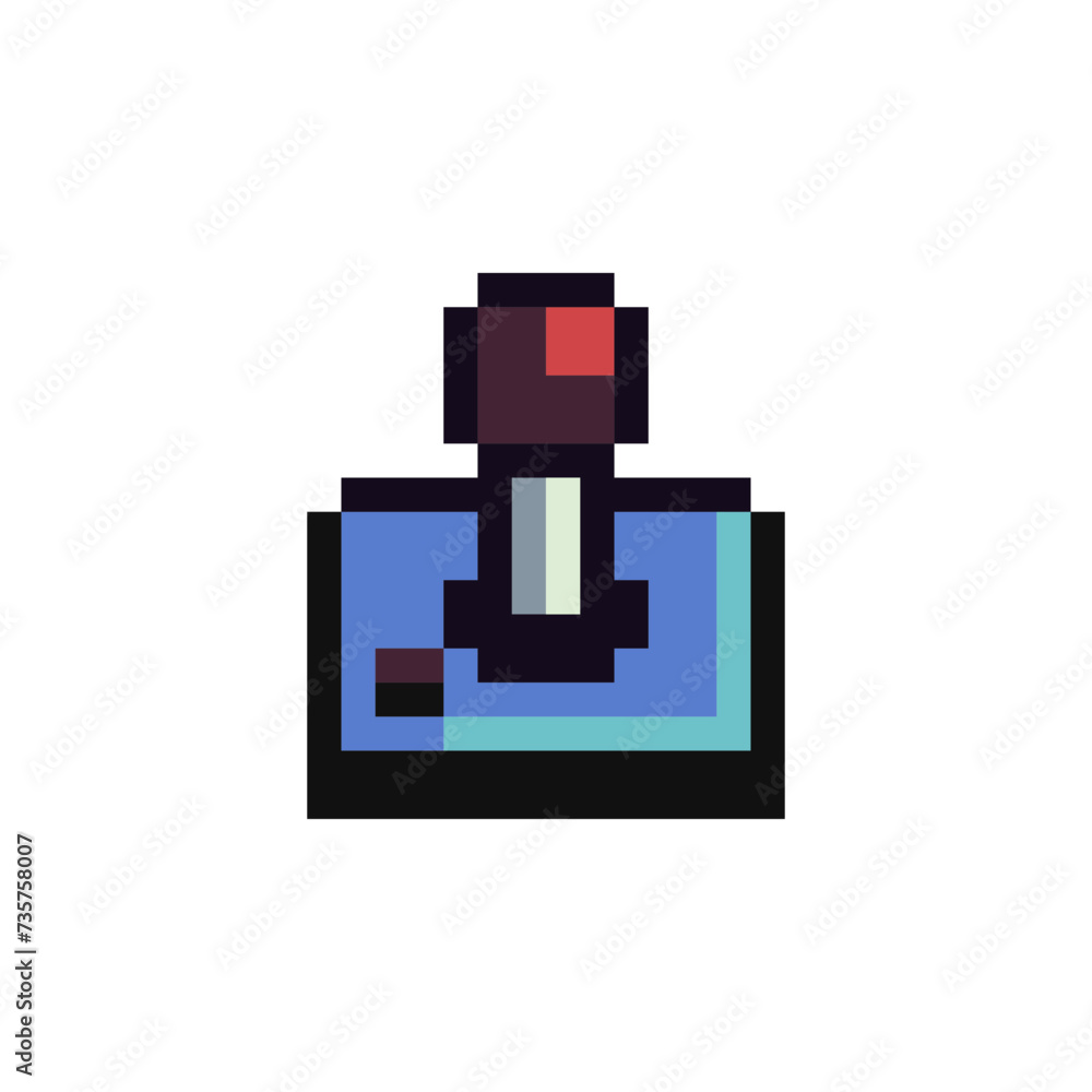 Classic arcade game joystick pixel art icon. Flat style. Old school computer graphic design. 8 ...