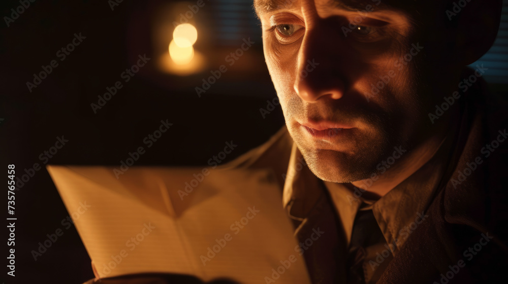 Bad news concept image with portrait of a young caucasian man reading a ...