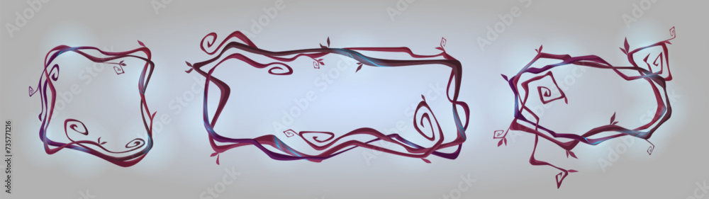 Spooky dry liana vines with glow and twisted branches in form of square ...