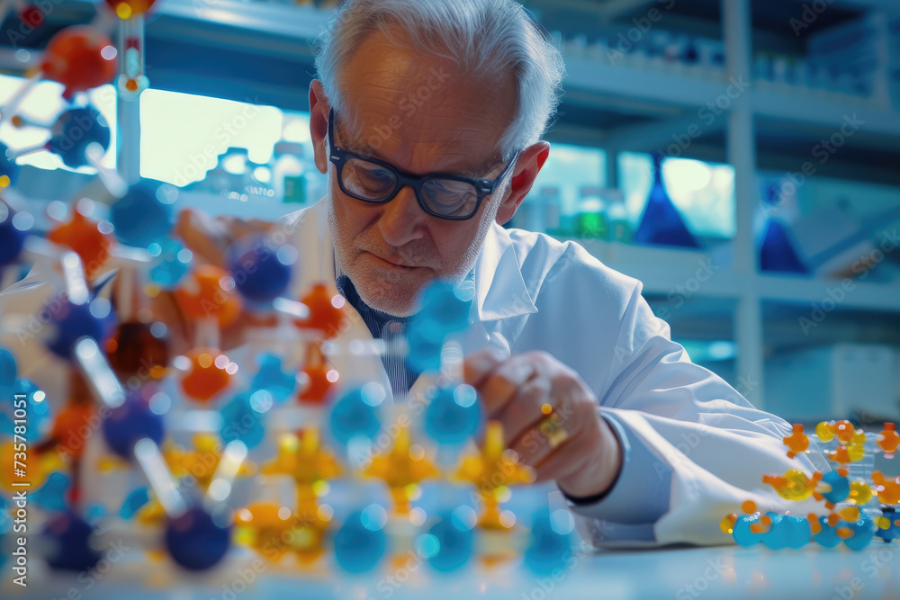 mature scientist examining molecular structure at laboratory Stock Photo | Adobe Stock