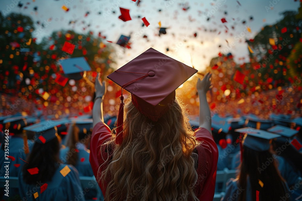 Graduate Overlooking Ceremony Hall Full of Students.Rear view of a ...