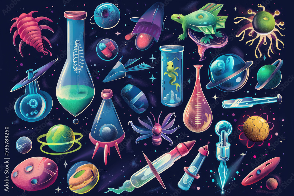 Vector cartoon set of Science theme objects and symbols Stock ...