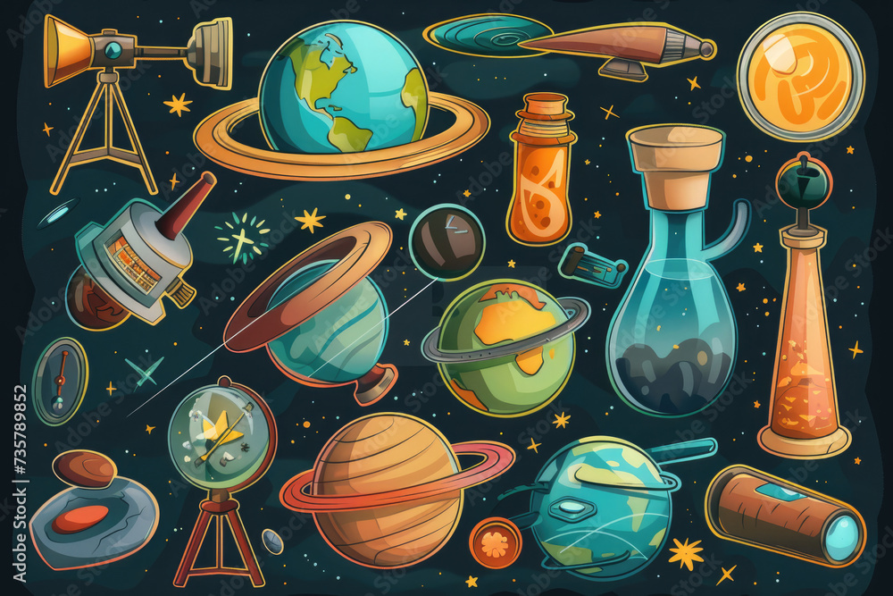 Vector cartoon set of Science theme objects and symbols Stock ...