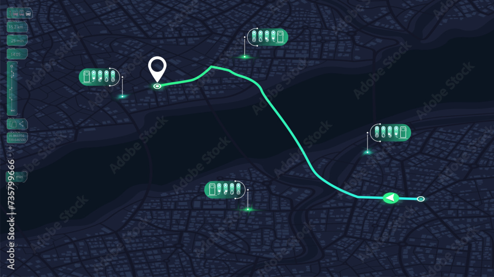 City map featuring directional signs, an intended goal point and ...
