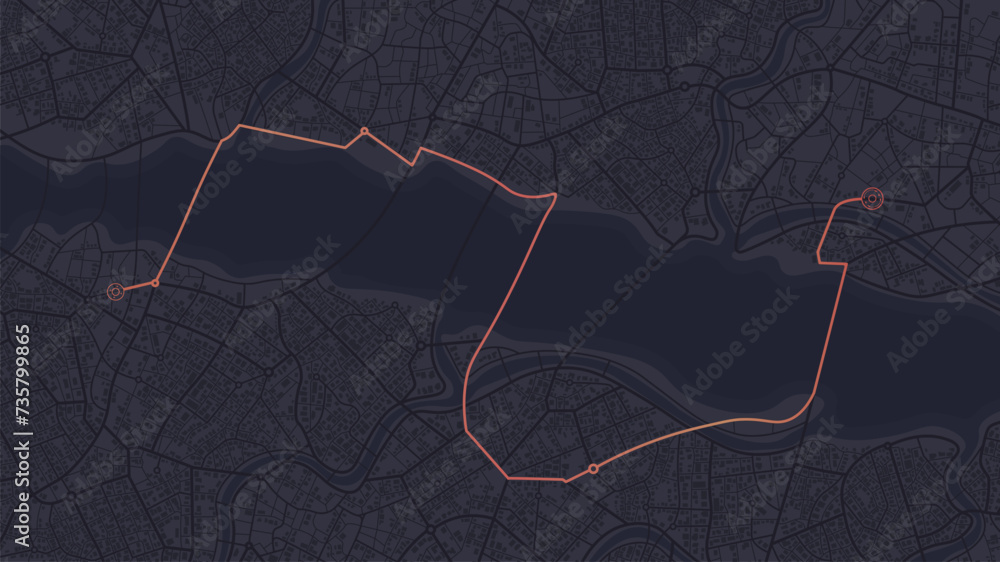 Main road throughout map. Simple scheme of city. Navigation to poi ...