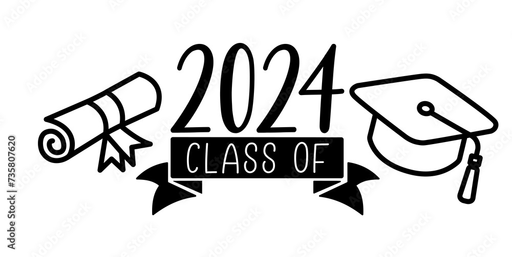 CLASS OF 2024. Graduation logo for high school, college graduate ...